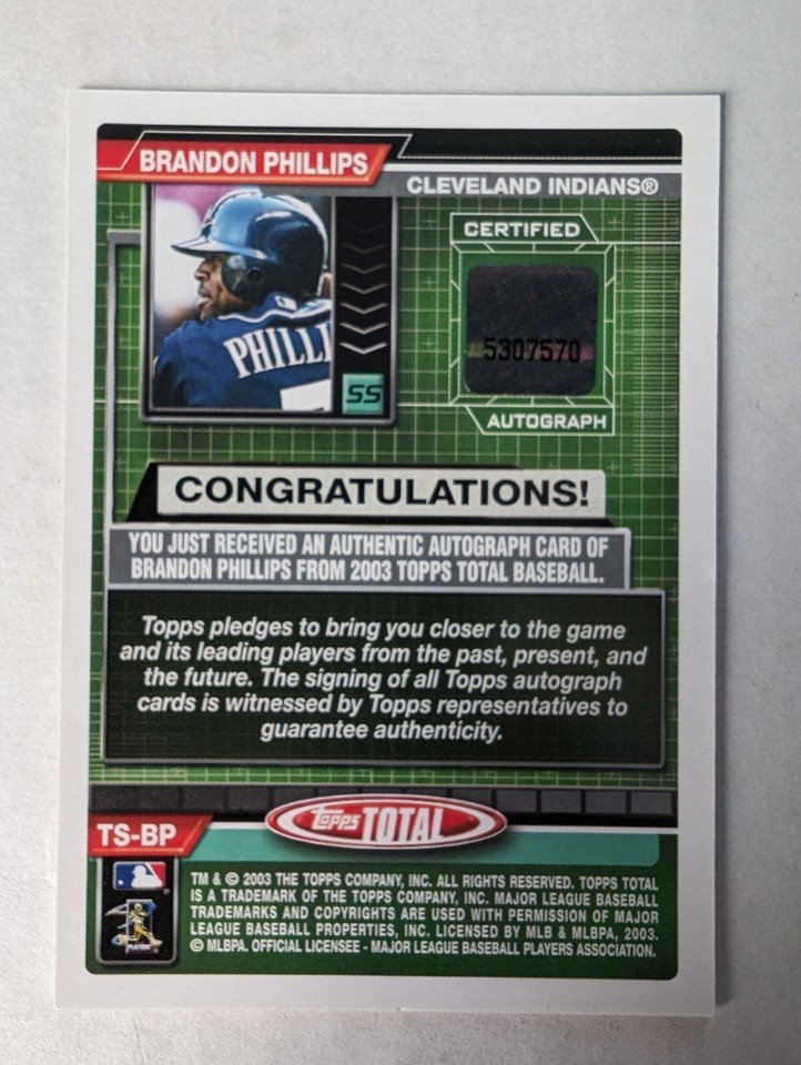2003 Topps Total Signatures Brandon Phillips Autograph Auto Reds | eBay