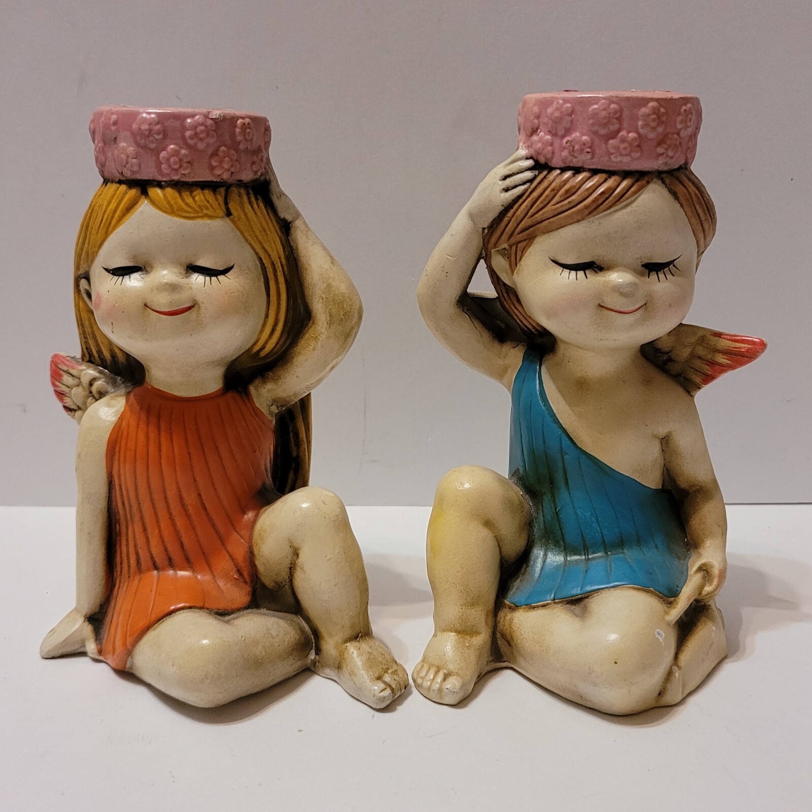 Vintage Caffco Boy and Girl Angel Candle Holders, Japan, MCM, Kitsch ...