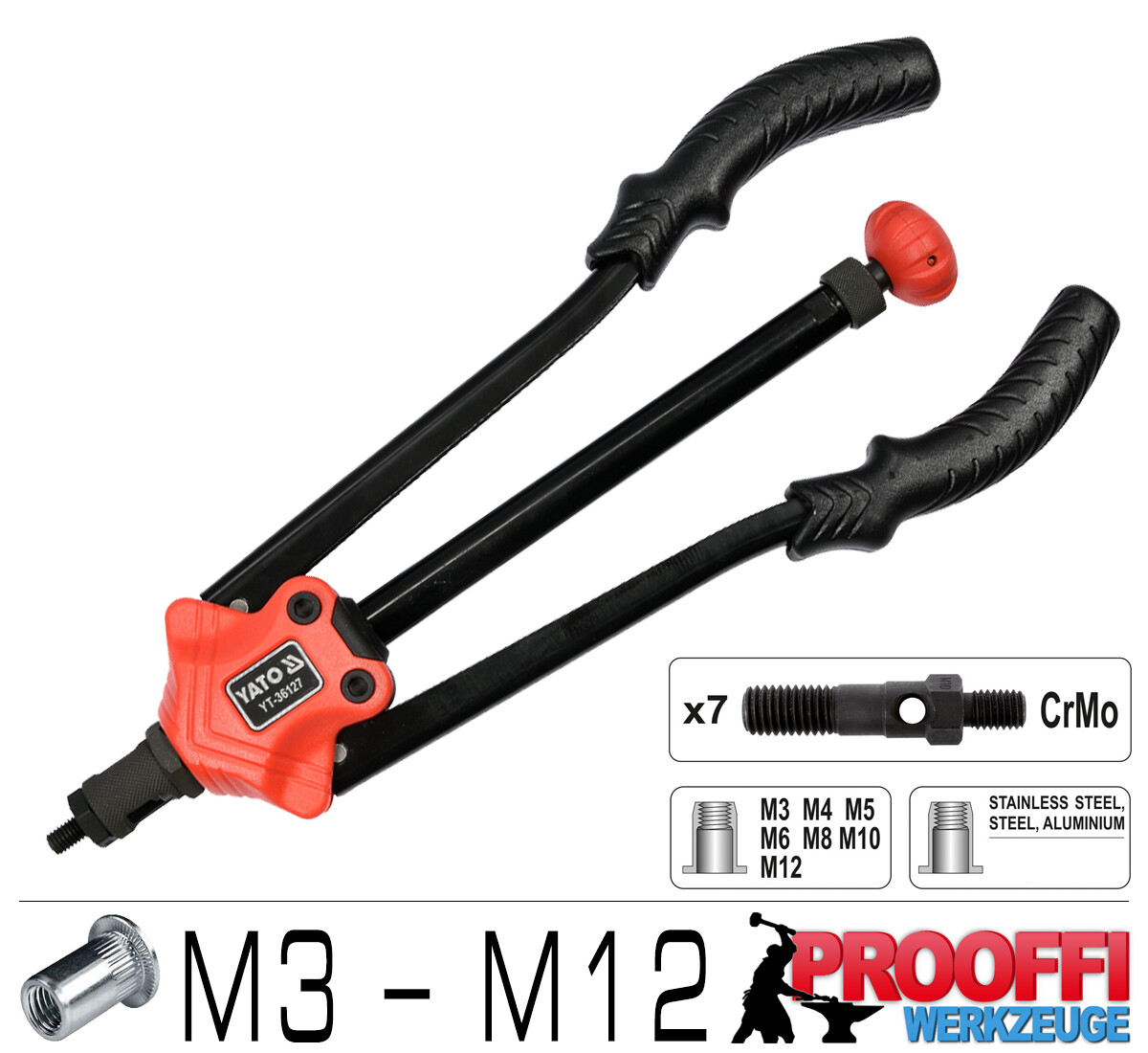 Profi Gewinde Nietzange Nietmuttern Zange M3 - M12 VA STAHL ALU ...