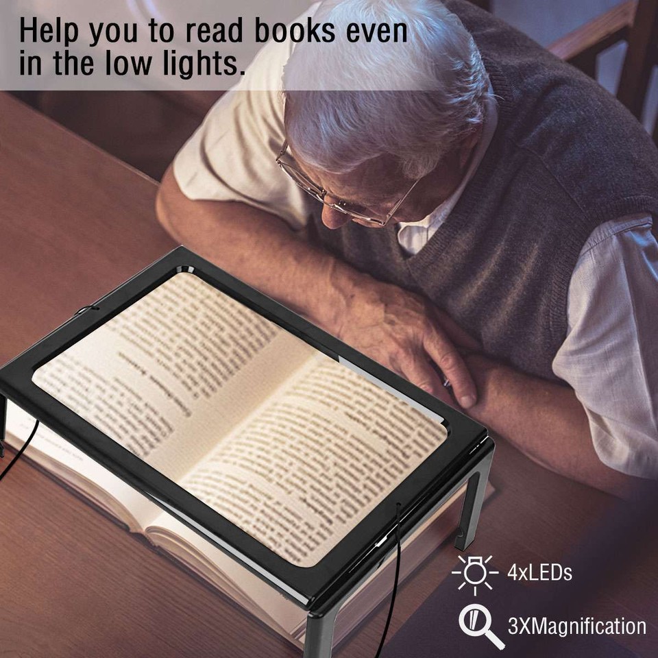 Large Full-Page Reading Magnifier with LED Lighted 3X Hands-Free ...