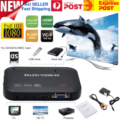 1080P Full HD HDMI Remote Control Media Player Center TV HDD MKV SD USB ...