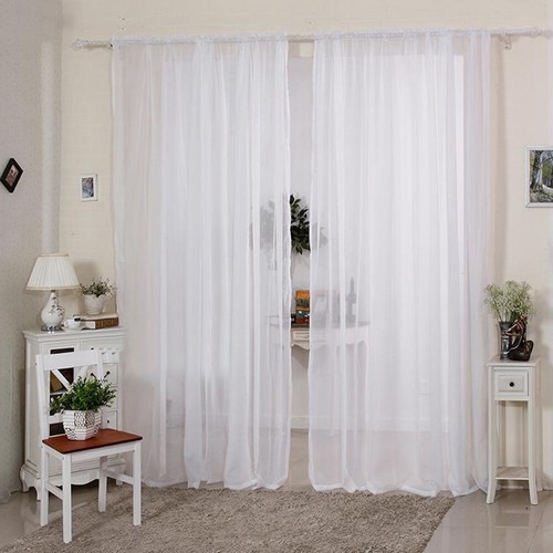 2 Panel Sheer Curtains Rod Pocket Window Sheer Voile Curtain Bedroom ...