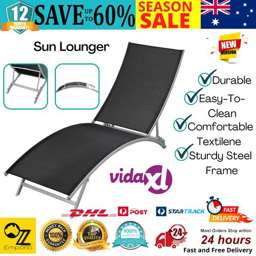 Sun Lounger Steel Frame Folding Sunbed Stylish Patio Deck Pool Lounge ...