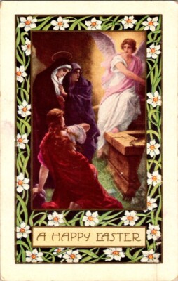 Flowery Border Angel A Happy Easter Vintage Postcard unposted embossed ...