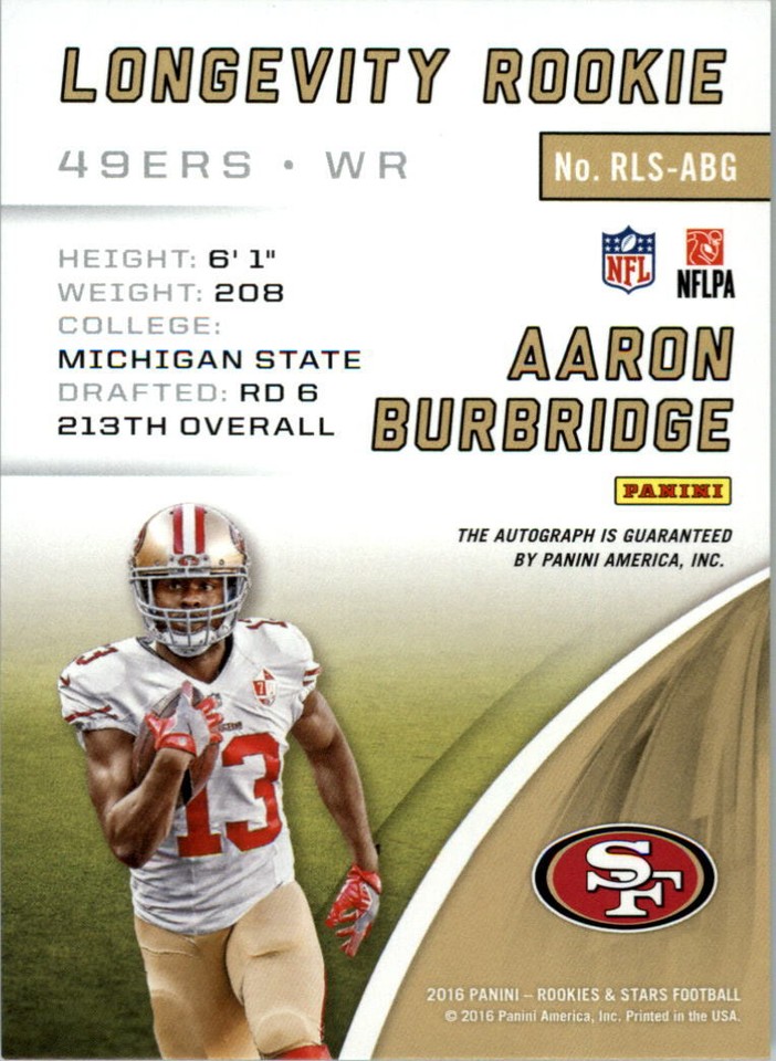 2016 Rookies and Stars Rookie Longevity Sig Purple #55 Aaron Burbridge ...