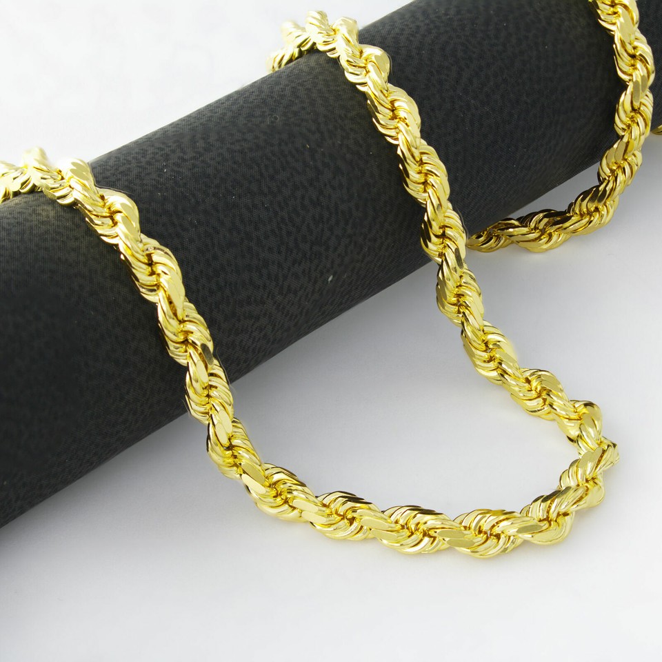 HEAVY 6MM THICK GOLD FILLED 18K Italy solid Rope necklace 24" chain men ...