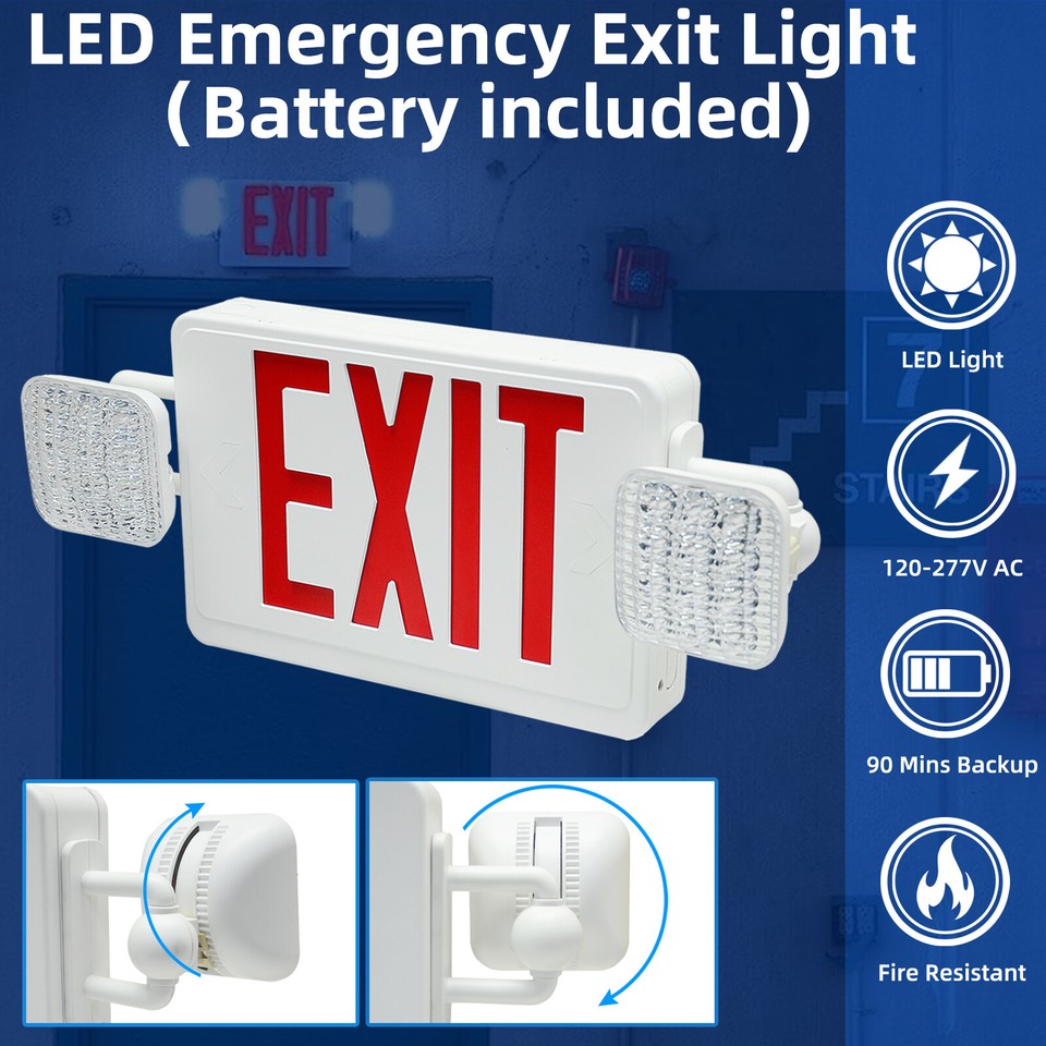LED Emergency Lights, Combo Red Letter Fire Exit Lighting, Commercial ...