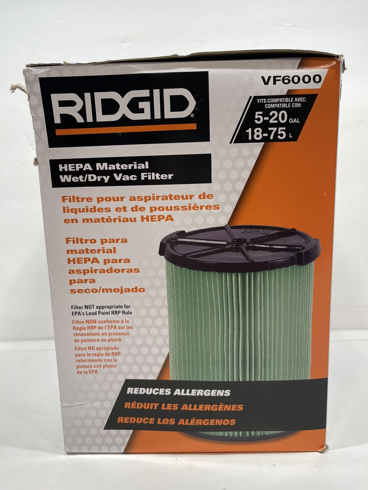 HEPA Cartridge Filter 5-Layer Pleated Paper for RIDGID VF6000 Wet&Dry ...