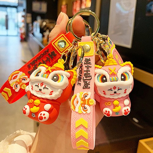 Cartoon National Tide Wake Up Lion Fortune Cat Keychain Animal Doll Bag ...