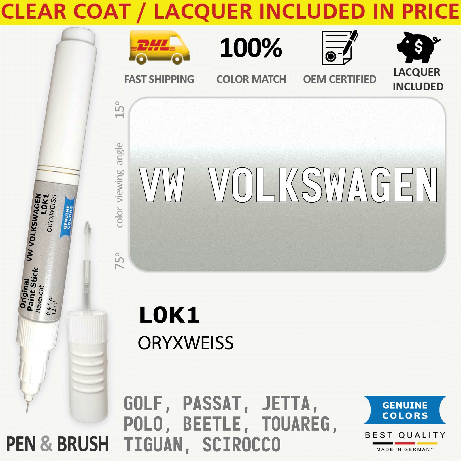 L0K1 Touch Up Paint for VW Volkswagen Silver GOLF PASSAT JETTA POLO ...