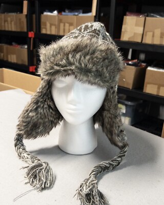 Knit Faux Fur Bomber Hat Knit Boggin Braided Ear Flaps | eBay