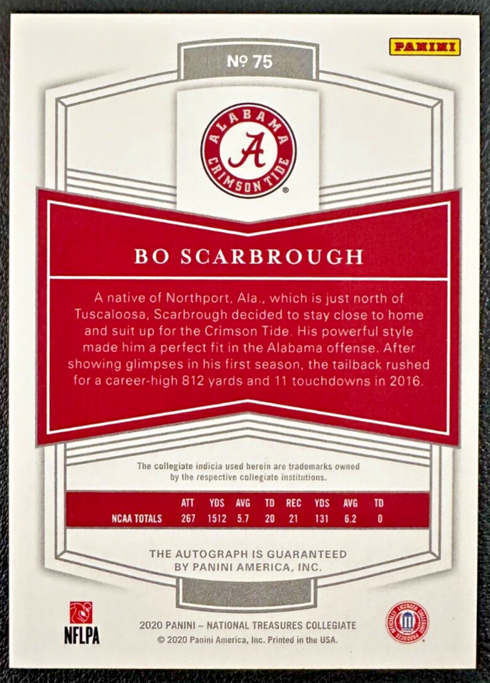 BO SCARBROUGH 2020 Panini National Treasures Collegiate Rookie ...