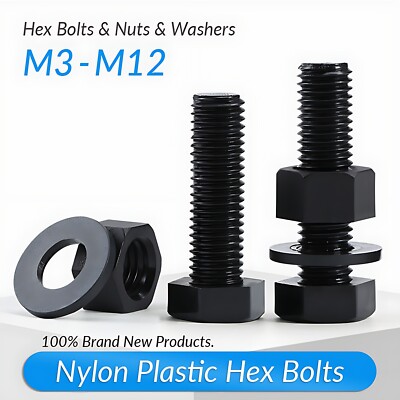Metric Nylon Plastic Hex Bolts , Nuts & Washers, M3 M4 M5 M6 M8 M10 M12 ...