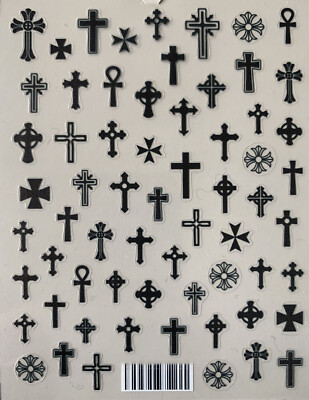 White/Black Cross Nail Sticker Nail Decal Gothic Crosses Cross Nail ...
