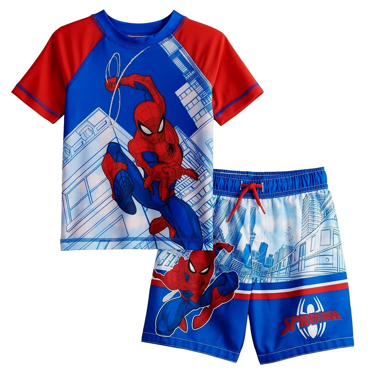 $48 Spiderman Boys Swimsuit Swim Trunks Rash Guard Shirt Shorts Toddler ...