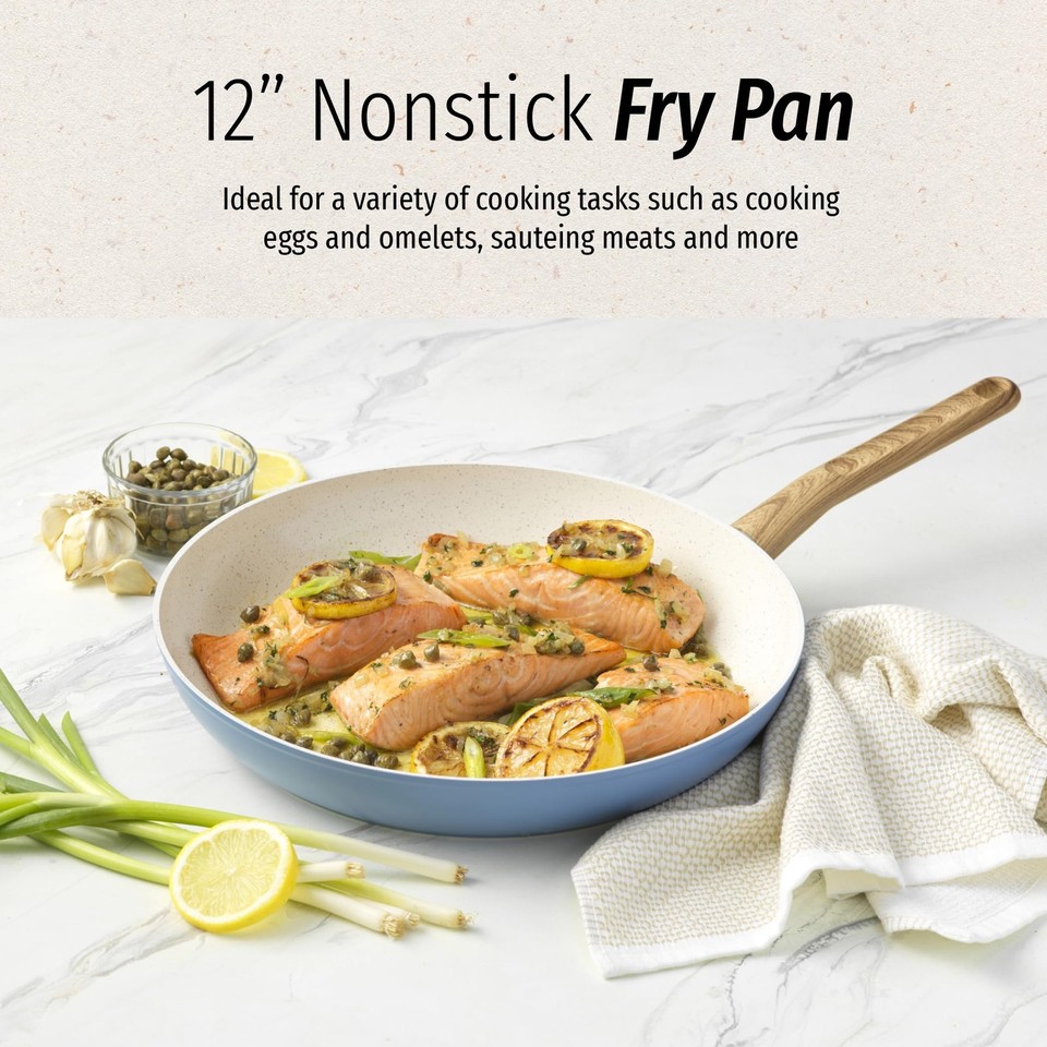 GoodCook 12" Healthy Ceramic Titanium-Infused Fry Pan, Light Blue | eBay