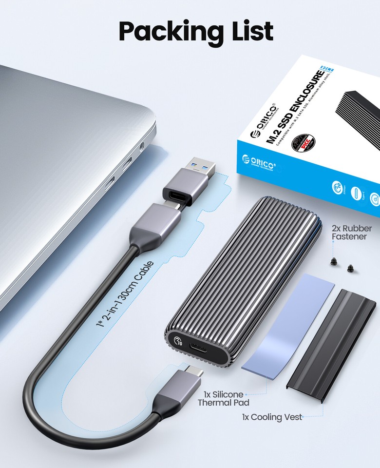 ORICO Dual M.2 NVMe SATA SSD Enclosure USB C to M2 Adapter M Key PCIe ...