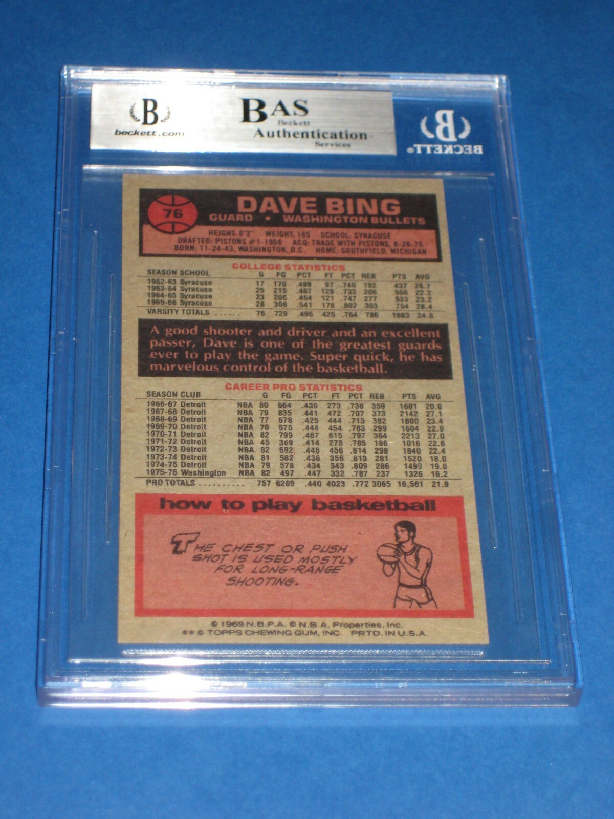 DAVE BING (Bullets) Signed 1976-77 TOPPS Card #76 Beckett Authenticated ...