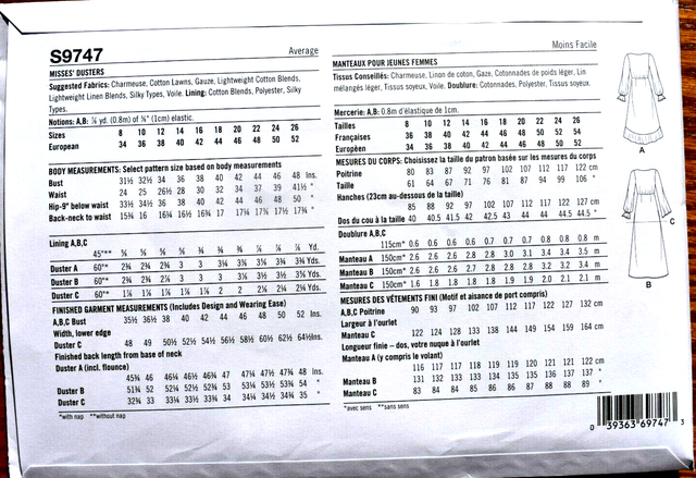 SIMPLICITY PATTERN 9747 DUSTERS MISSES SIZES 18 20 22 24 26 UNCUT for ...