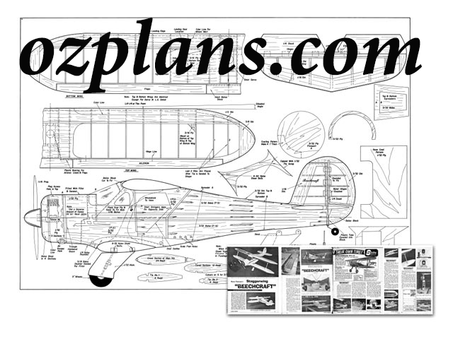 RC Model Airplane Plans Printed Beechcraft Model Staggerwing Biplane 53 ...