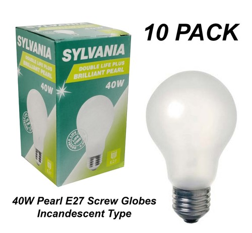 10 x 40W Pearl Incandescent Light Globes Bulbs Lamp Edison Screw ES E27 ...