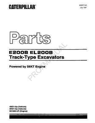 Caterpillar Cat E200B EL200B Track Type Excavator Parts Catalog Manual ...
