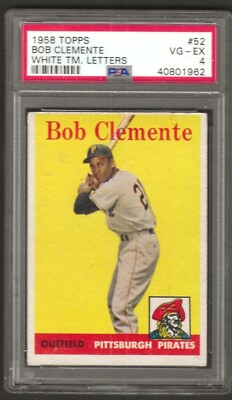 1958 Topps #52 ROBERTO CLEMENTE (HOF), Pirates, PSA 4, VG/EX, No ...
