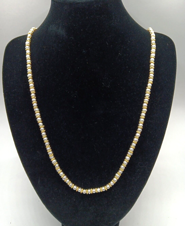Sudha Pennathur Pearl Gold Tone Ornate Spacer Bead Necklace Classic ...