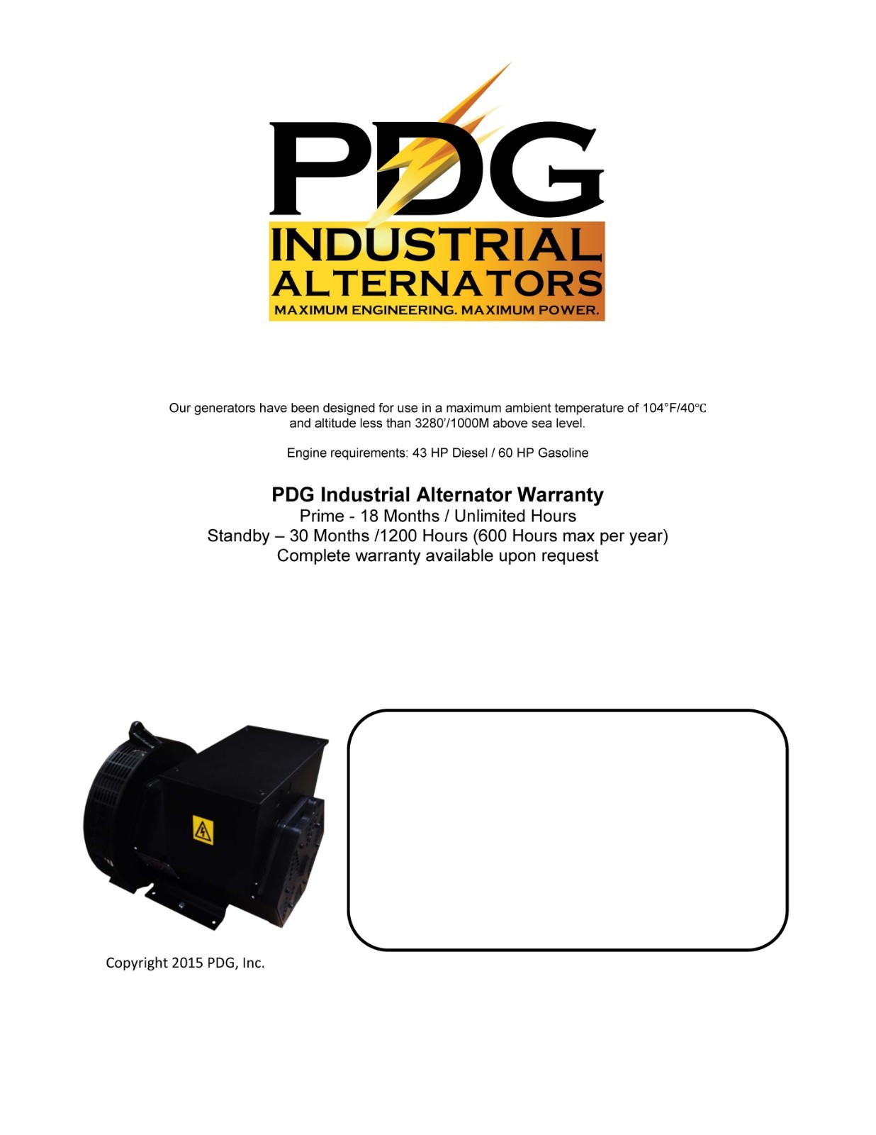 30 kW Alternator Generator Head Genuine PDG INDUSTRIAL 3 phase PDG-184G ...