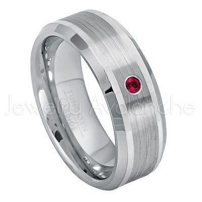 0.07ct Ruby Tungsten Ring, July Birthstone Ring, Tungsten Wedding Band ...