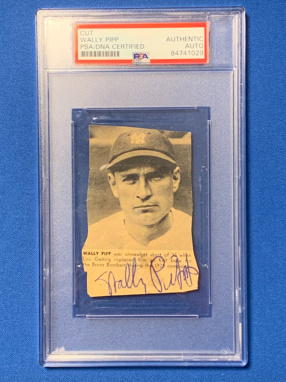 WALLY PIPP RARE autographed Cut WS CHAMP New York YANKEES PSA DNA Lou ...