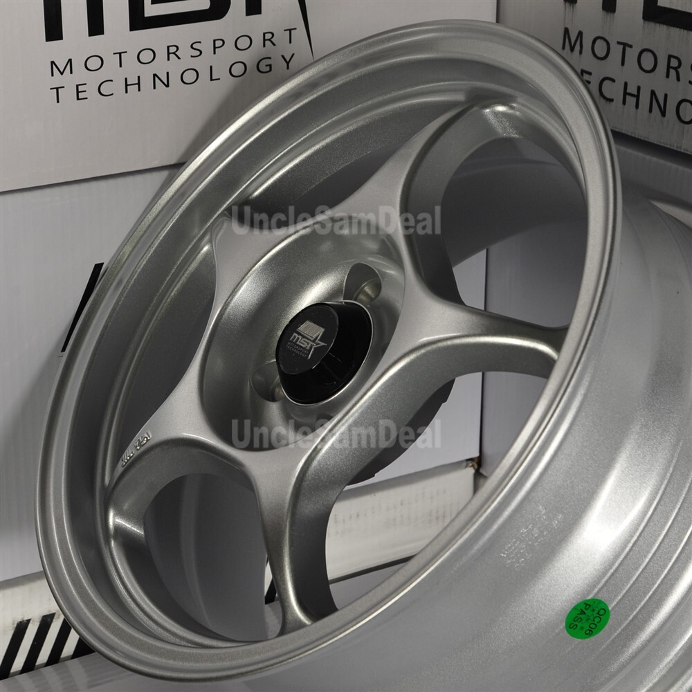15" 15x7 4x100 35 OFFSET MST MT46 GLOSS SILVER RP STYLE 5 SPOKES WHEELS ...