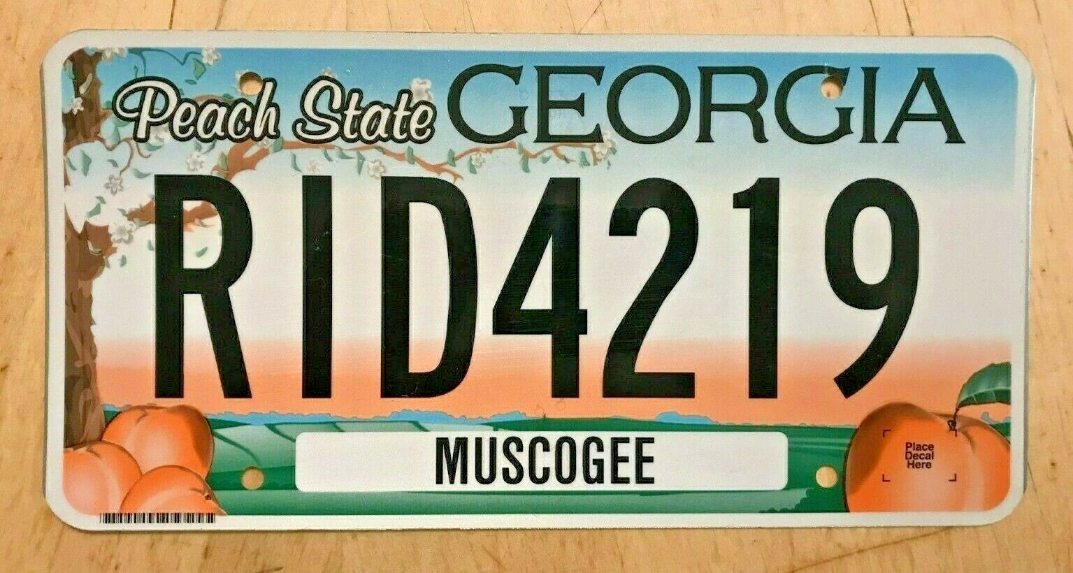 GEORGIA GRAPHIC PEACH STATE PASSENGER AUTO LICENSE PLATE " RID 4219 ...