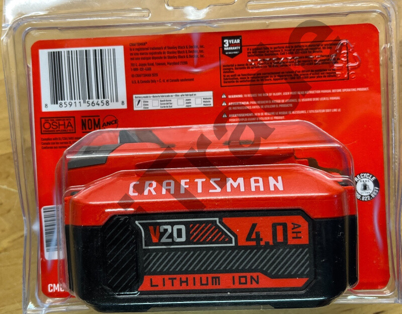 CRAFTSMAN CMCB204 V20 Max 20-Volt 4 Ah Lithium Battery NEW Free ...