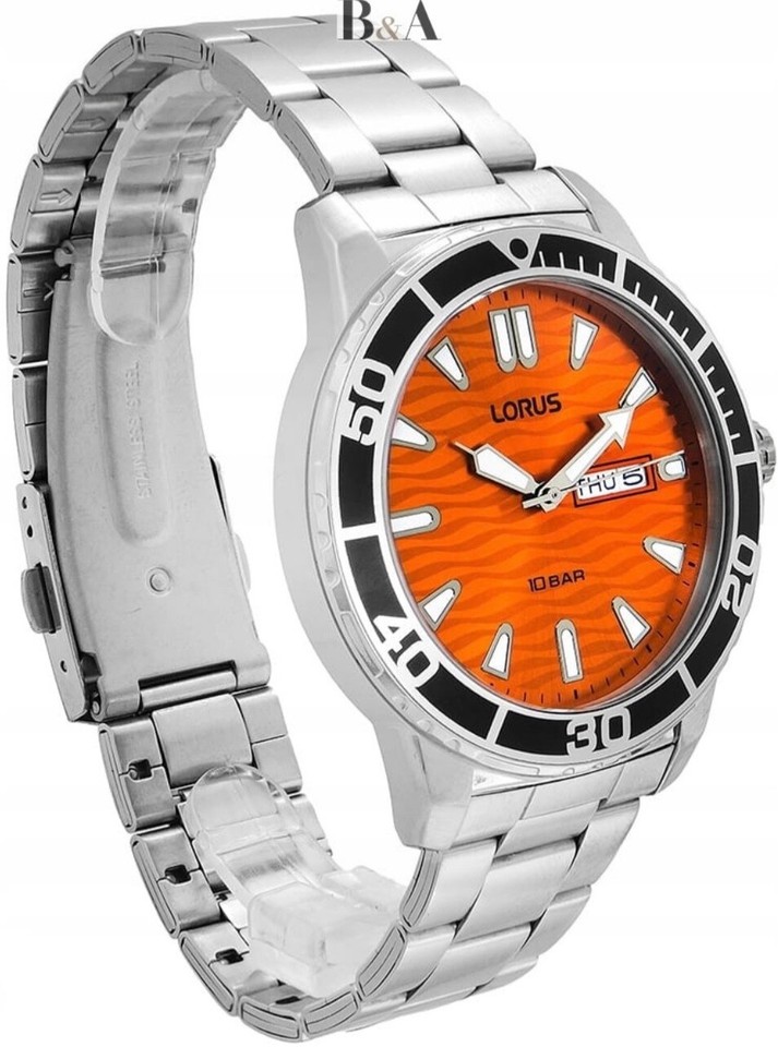 Lorus Watch Mens Orange Dial Stainless Steel RH361AX9 RRP £79.99 | eBay UK