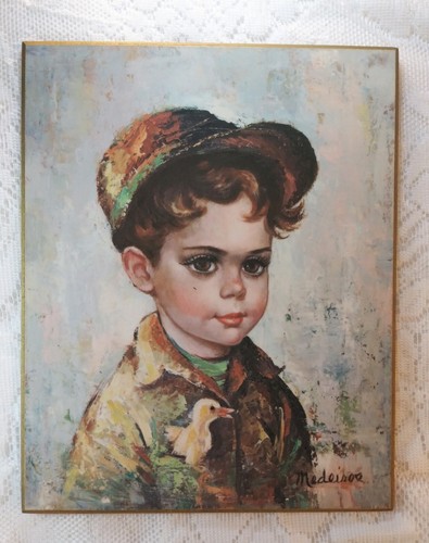 Vintage Art Medeiros 1960s Big Eyes Boy/ Girl Litho Prints On Hard ...