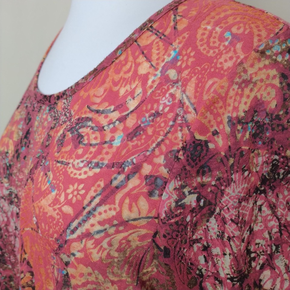 Tianello By Steve Barraza Tunic Top Medium Women's Floral Sheer Red 3/4 ...