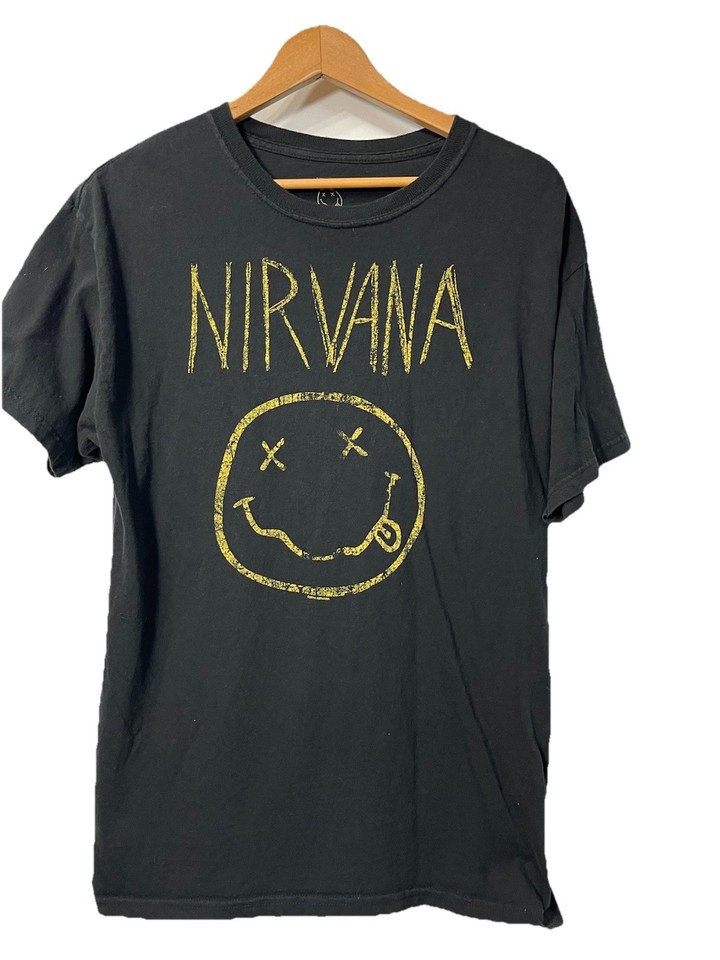 Nirvana Smiley Face Band T Shirt Black Yellow Logo Licensed Spencer ...