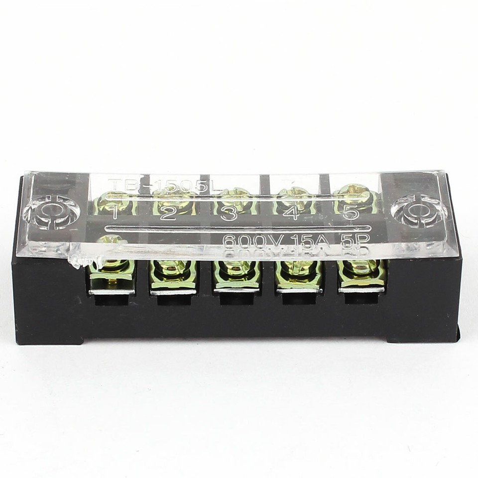 2 Pcs 600V 15A 5P Dual Row Electric Barrier Terminal Block Cable ...
