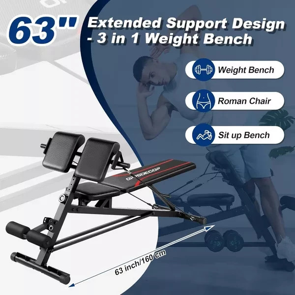 OPPSDECOR 900lbs Adjustable Weight Bench with Hyper Back Extension ...