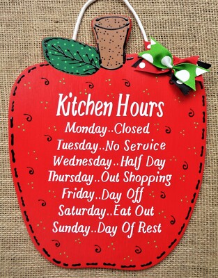 APPLE Kitchen Hours SIGN Wall Art Door Hanger Plaque Country Wood ...