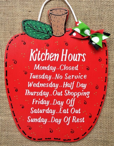 APPLE Kitchen Hours SIGN Wall Art Door Hanger Plaque Country Wood ...