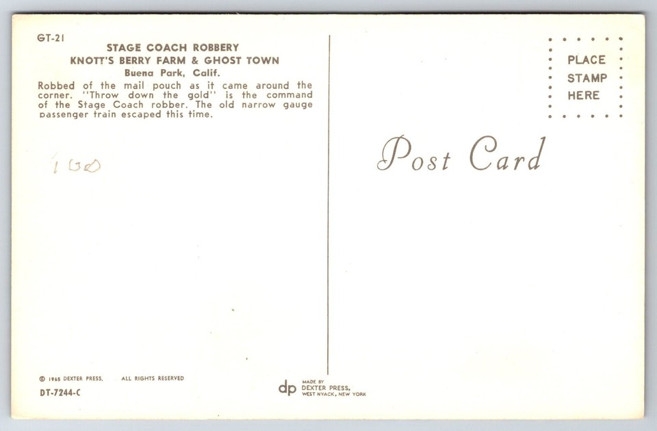 Vintage Postcard Stage Coach Robbery Knott's Berry Farm Buena Park ...