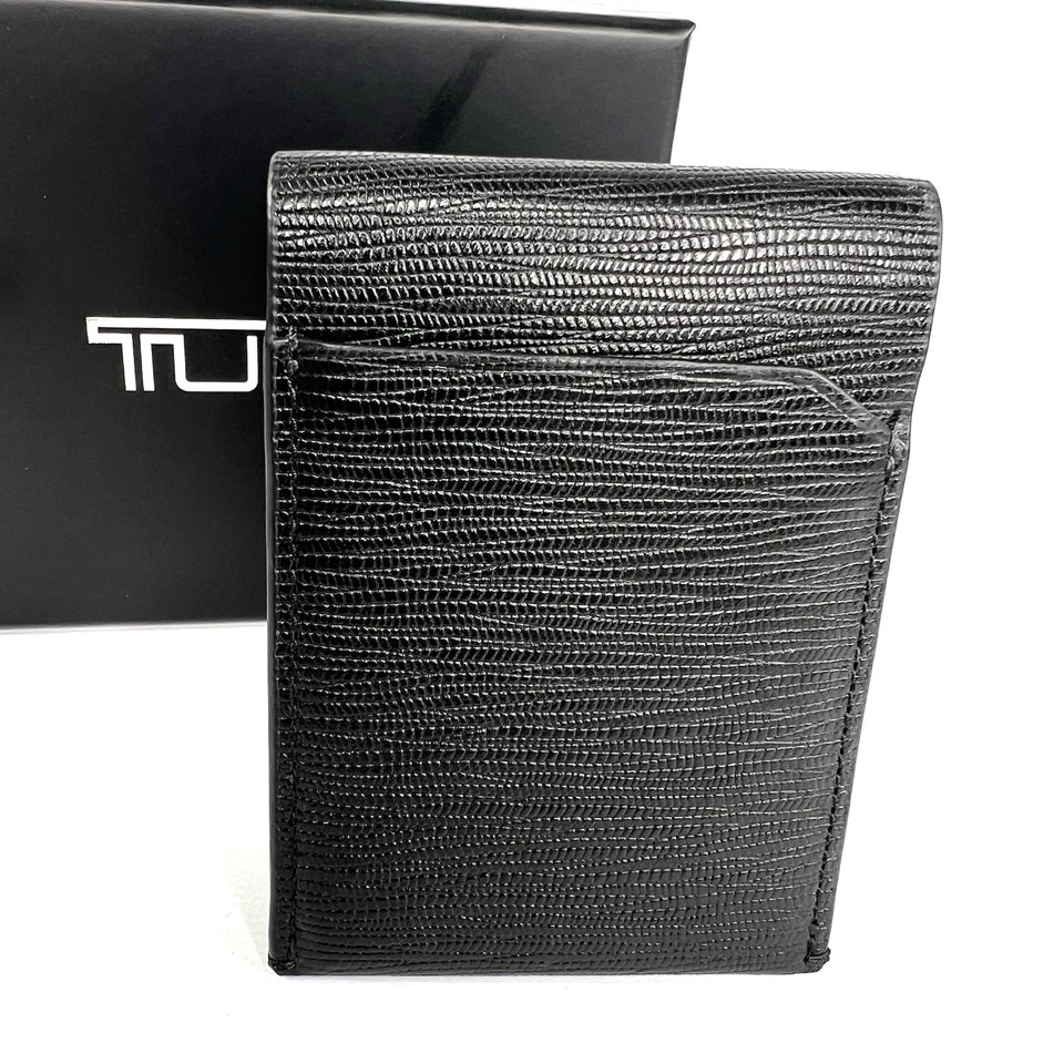 TUMI Nassau SLG Bifold Card Case Wallet Black Embossed Leather NO BOX ...