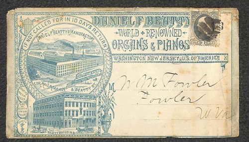 206 STAMP BEATTY ORGANS & PIANOS NEW JERSEY TO FOWLERS WEST VIRGINIA ...
