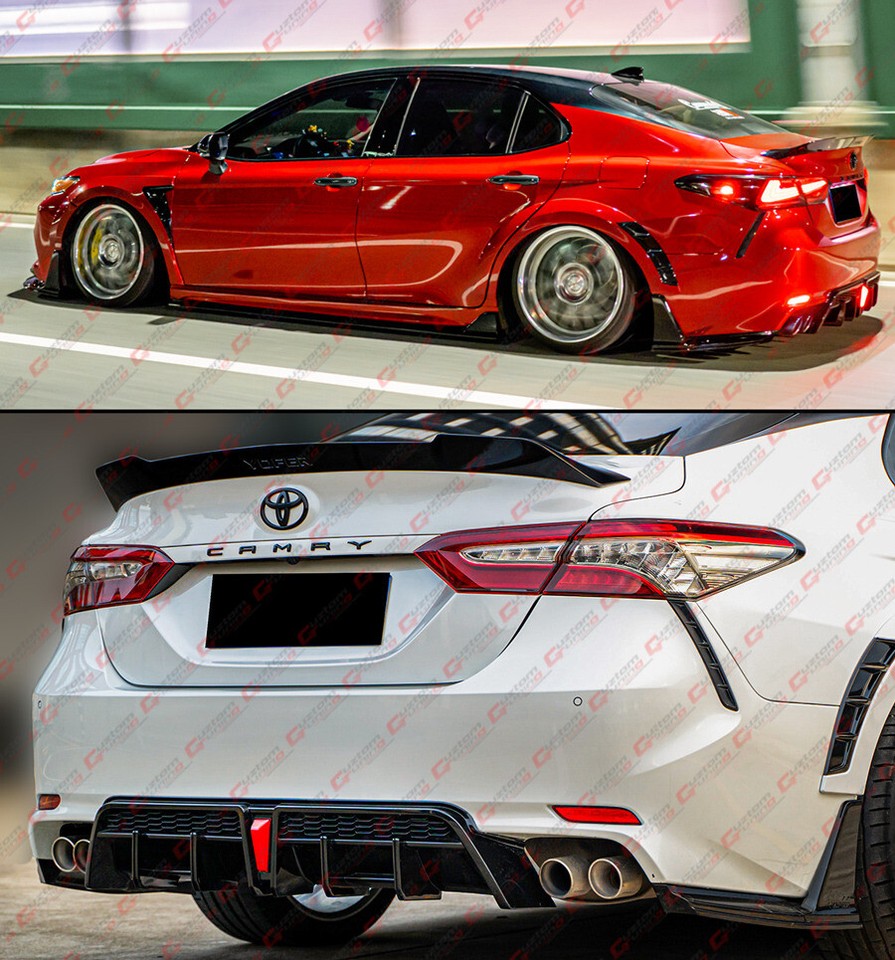 For 2018-2024 Toyota Camry SE XSE Gloss Black LED Rear Bumper Diffuser ...