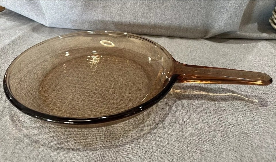 Vtg Corning Ware Visions Amber Glass Cookware 10" Waffle Bottom Skillet ...