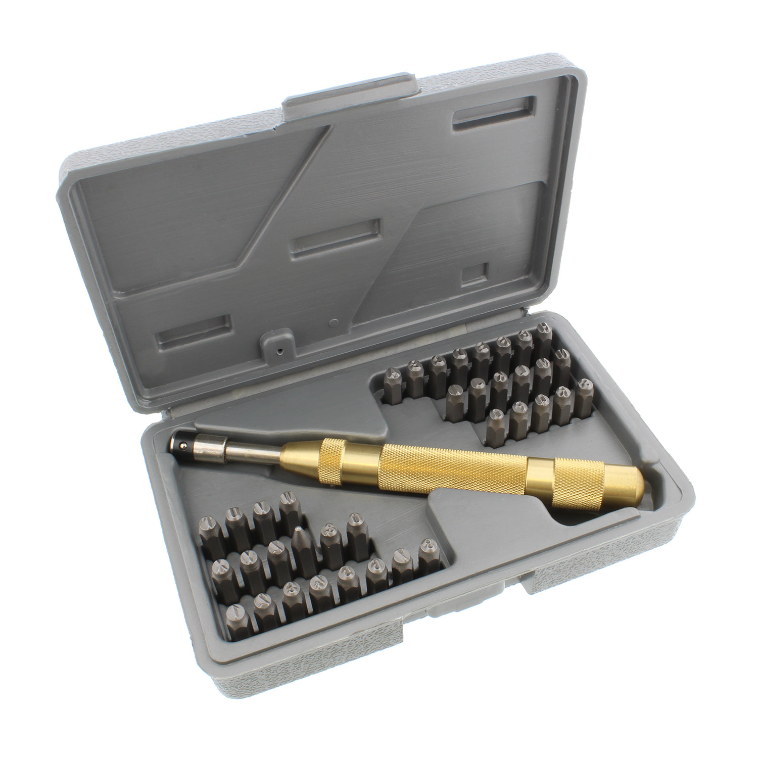 DCT Metal Stamping Stamps & Punch Handle 37pc Tool Kit Emboss Engrave ...