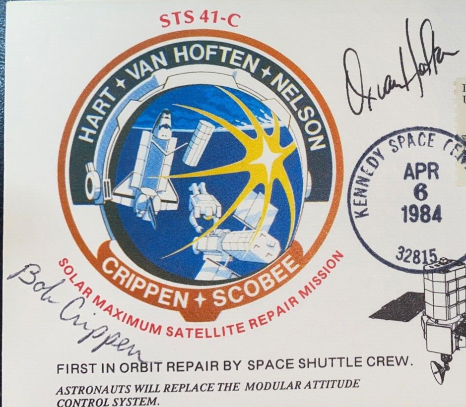 STS 41-C crew patch cover , Autographed by (2) Crippen & Van Hoften | eBay