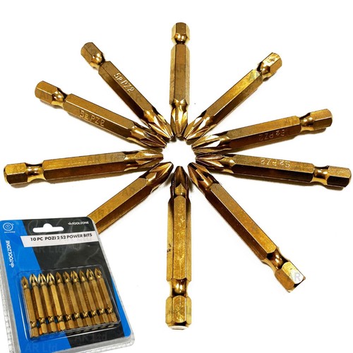 50mm Long Screwdriver Bits 10pc Titanium coated Pozi drive Bit Set size ...